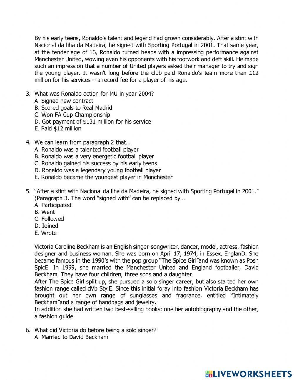 LATIHAN BIOGRAPHY TEXT online exercise for | Live Worksheets