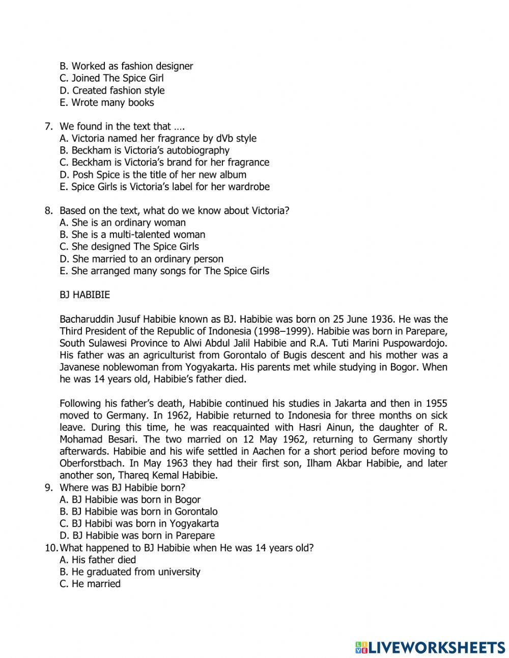 LATIHAN BIOGRAPHY TEXT online exercise for | Live Worksheets