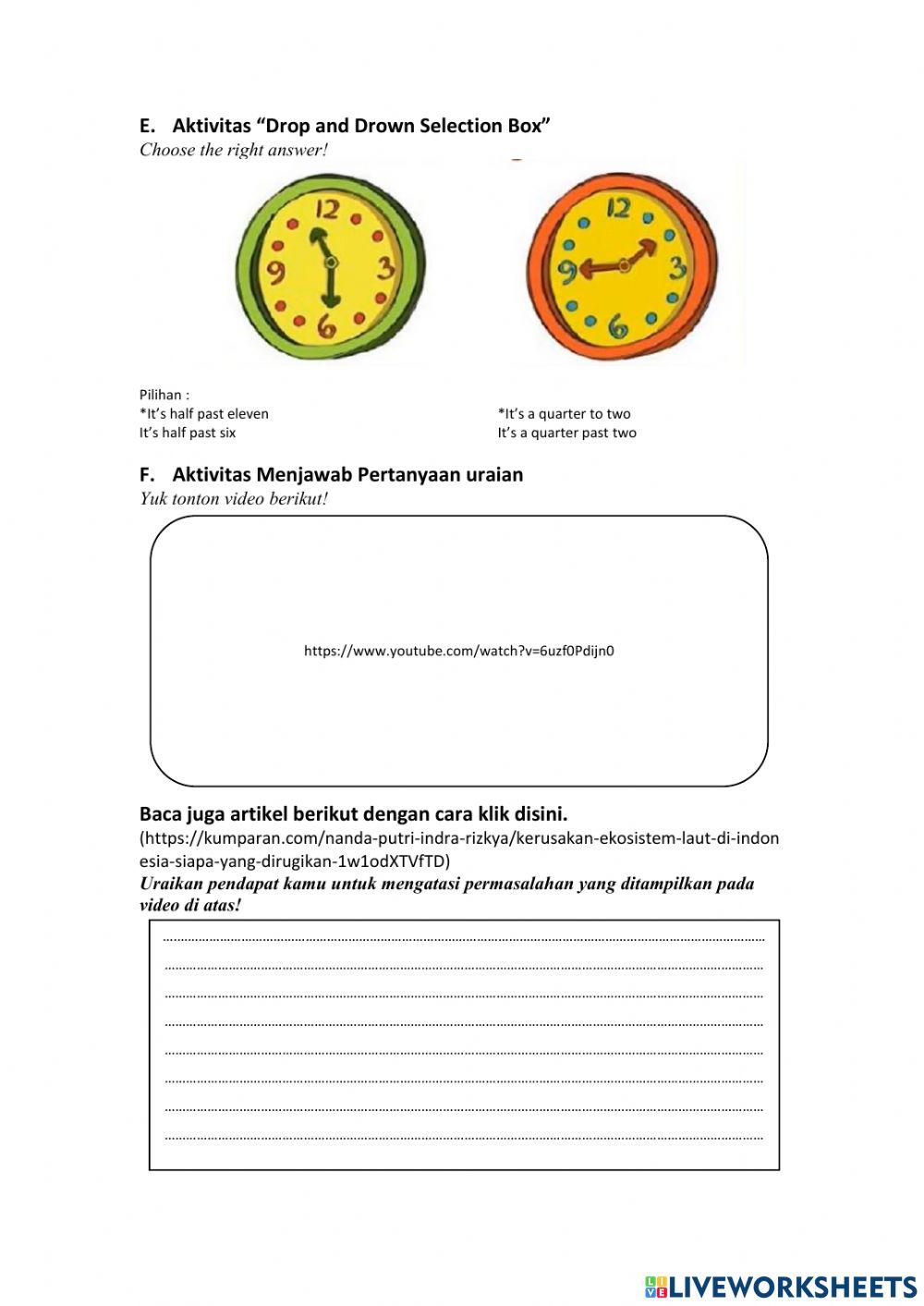 contoh live worksheet online exercise for | Live Worksheets