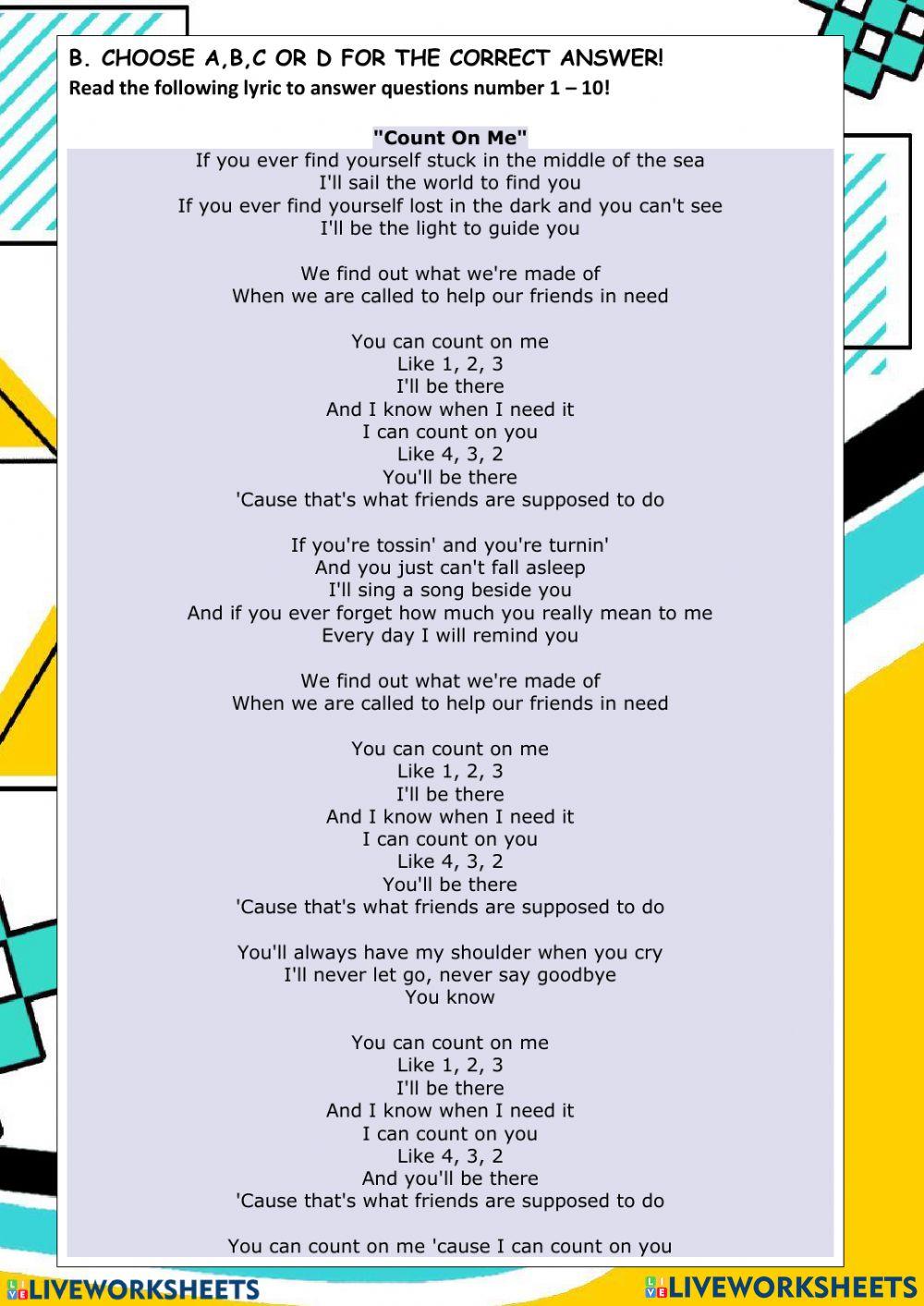 Song online exercise for xi | Live Worksheets