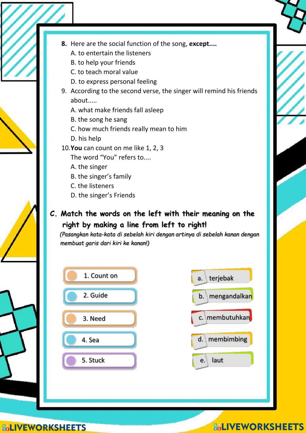 Song online exercise for xi | Live Worksheets