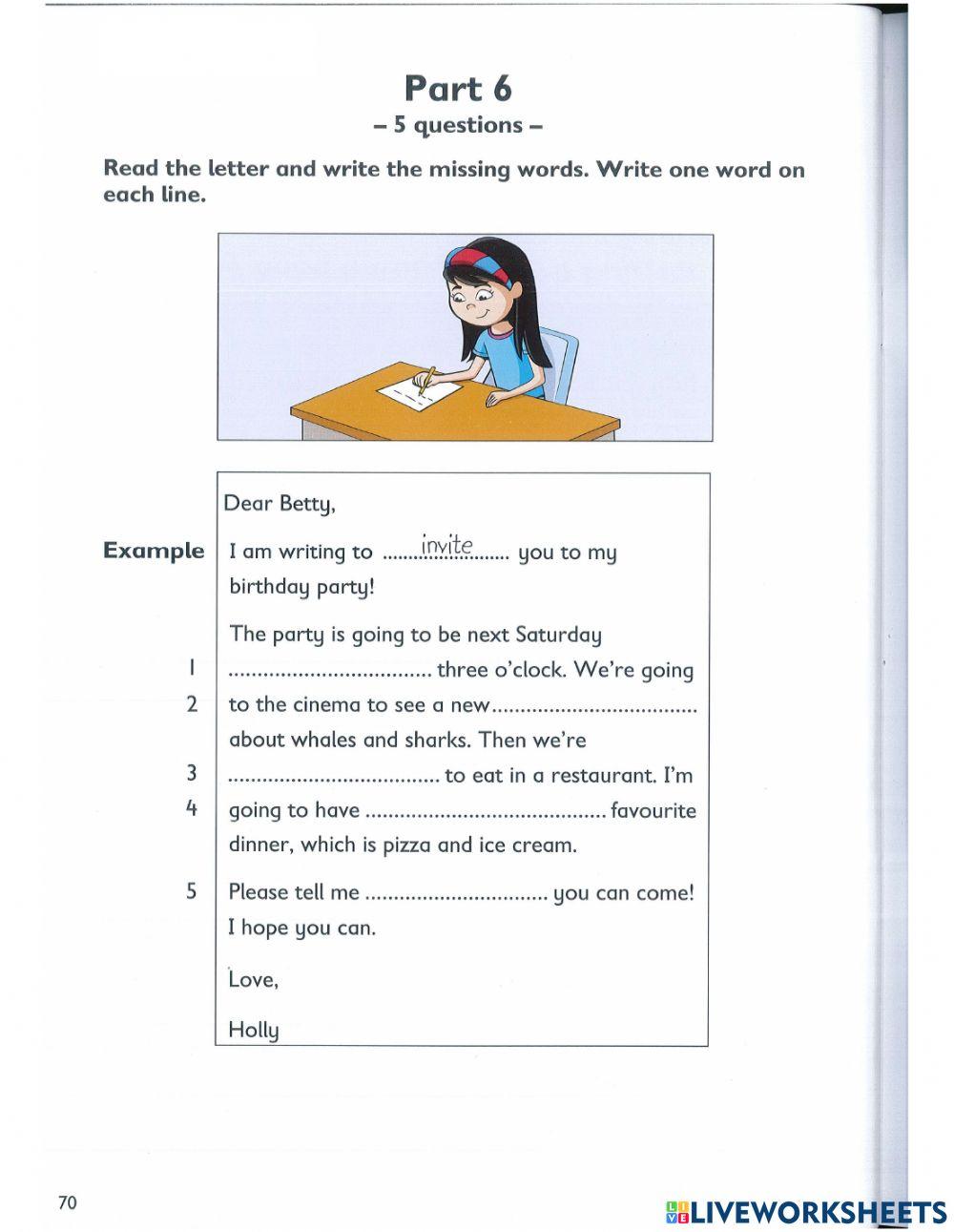 Test 3 Reading and Writing part 6 worksheet | Live Worksheets