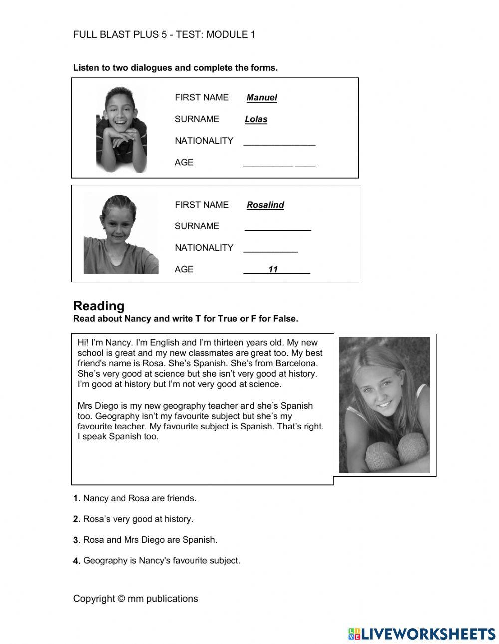 Full Blast 5-1 online exercise for | Live Worksheets