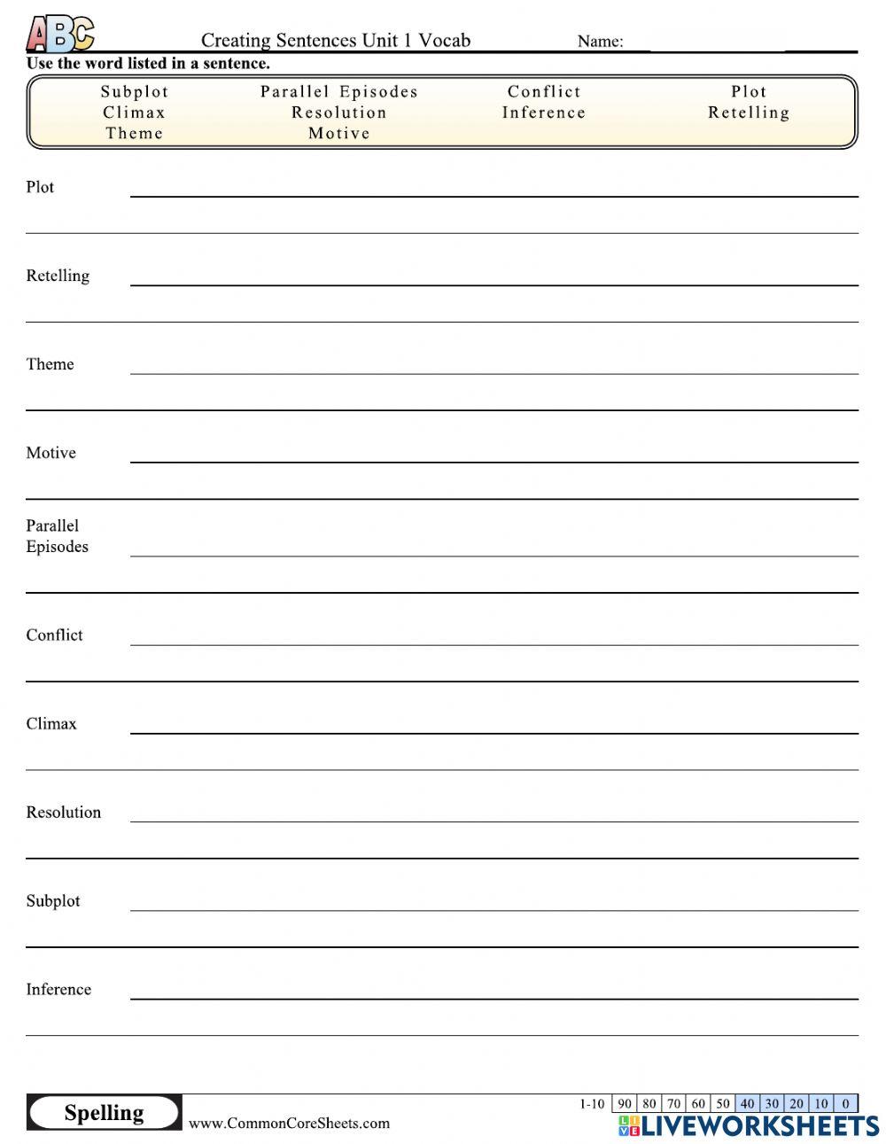 Unit 1 vocab | Free Interactive Worksheets | 2161899