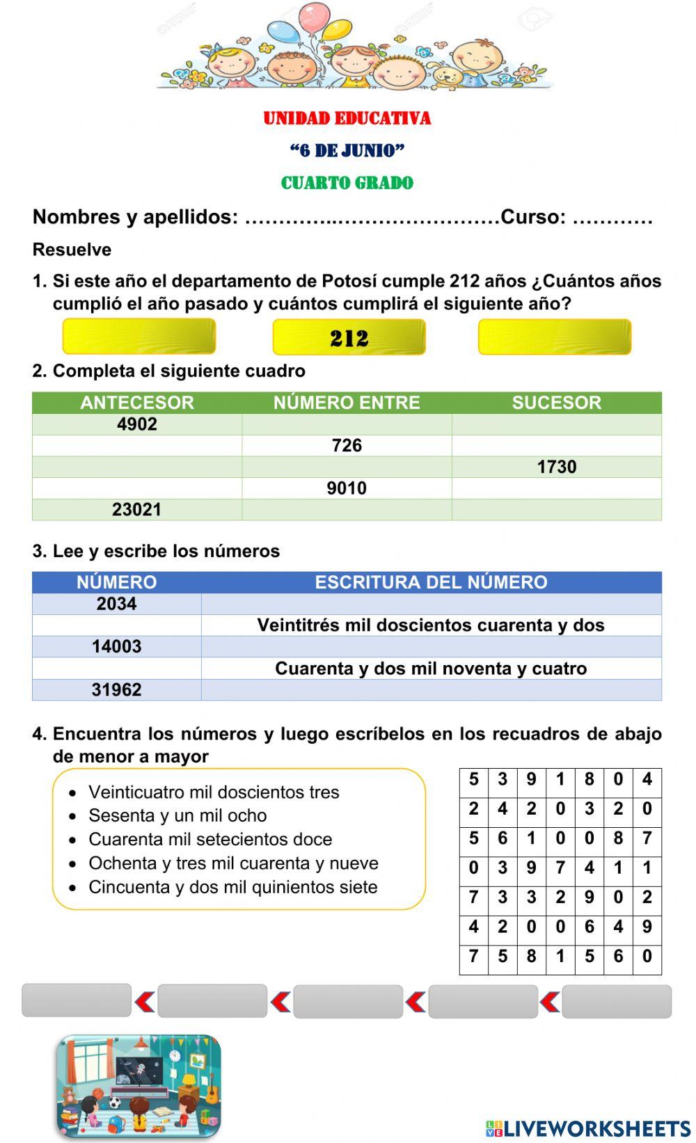 Matemática 4º worksheet | Live Worksheets
