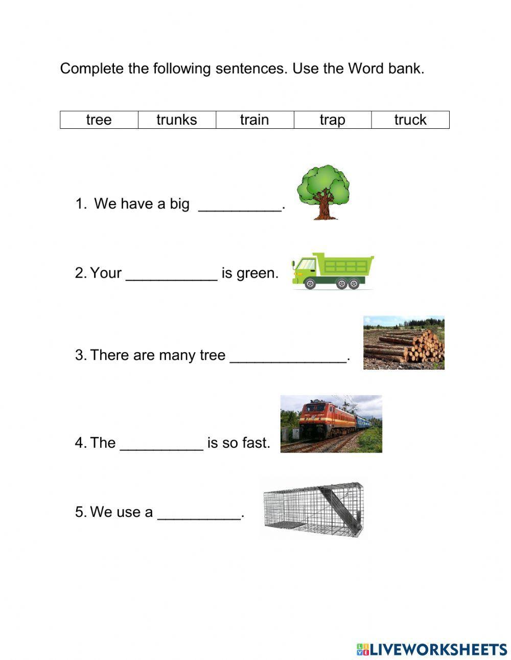 COMPLETE THE SENTENCES USE THE FOLLOWING WORDS online exercise for ...