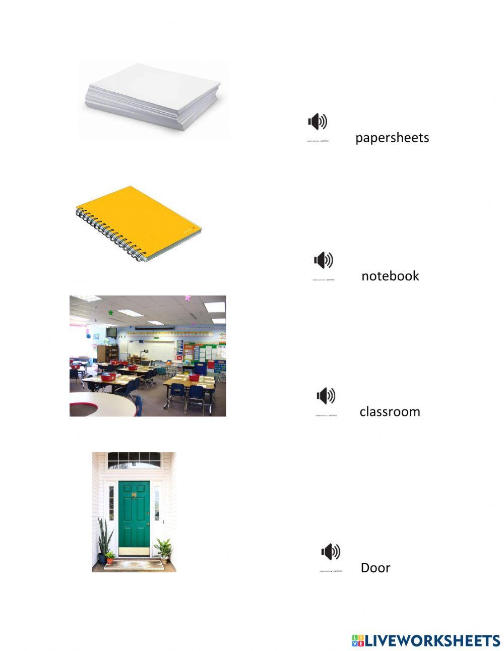Clasroom items worksheet | Live Worksheets
