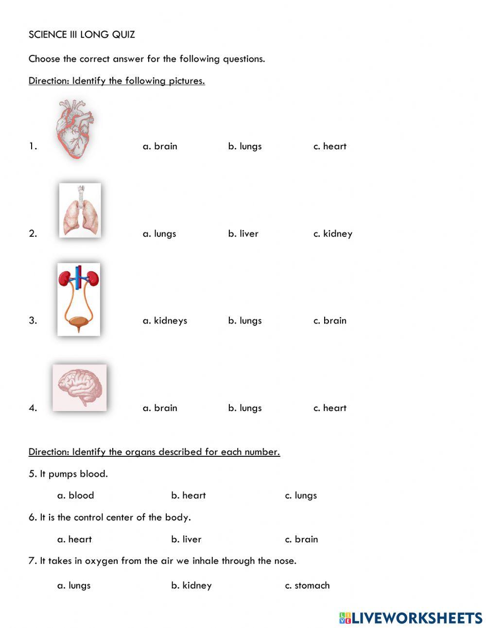 Vital organs exercise | Live Worksheets