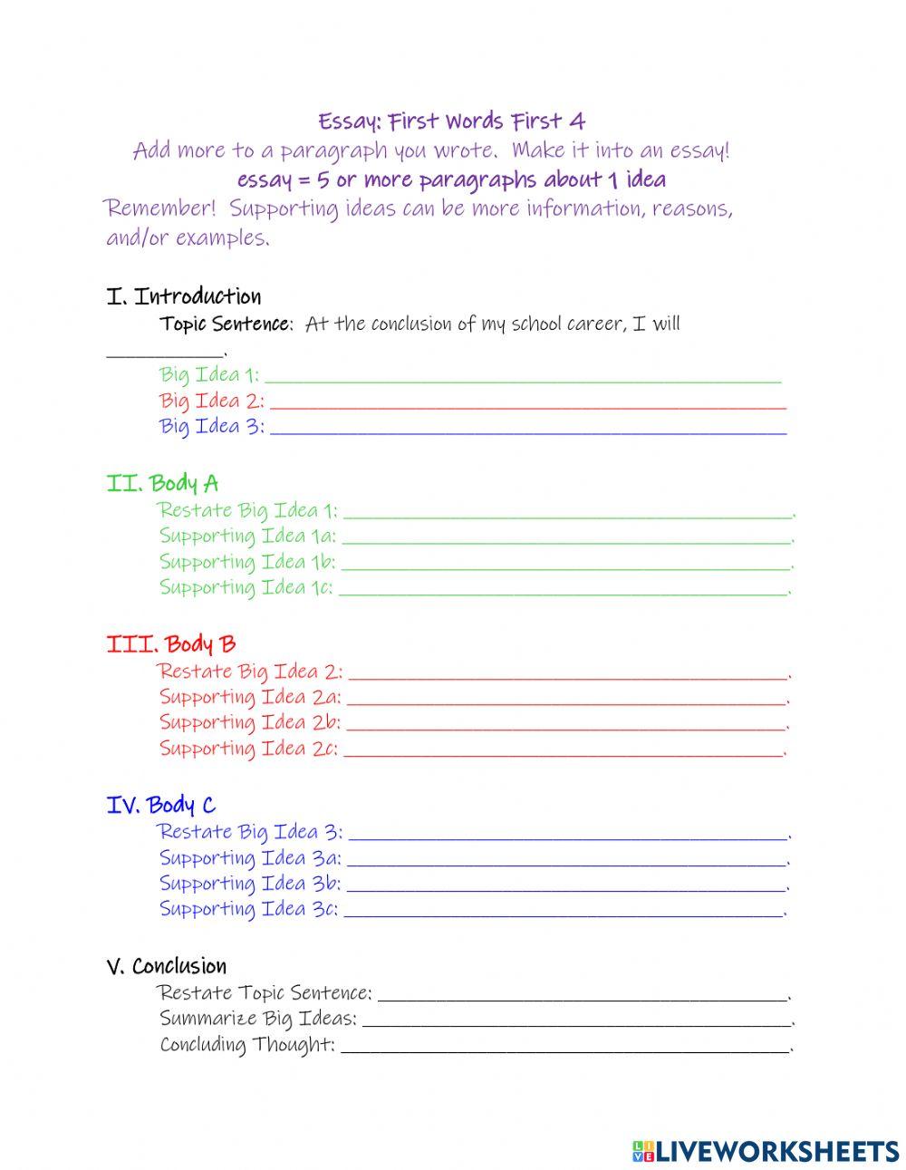 First Words First Essay 4 worksheet | Live Worksheets