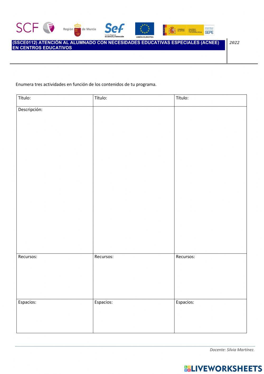 Programa de Intervención worksheet | Live Worksheets