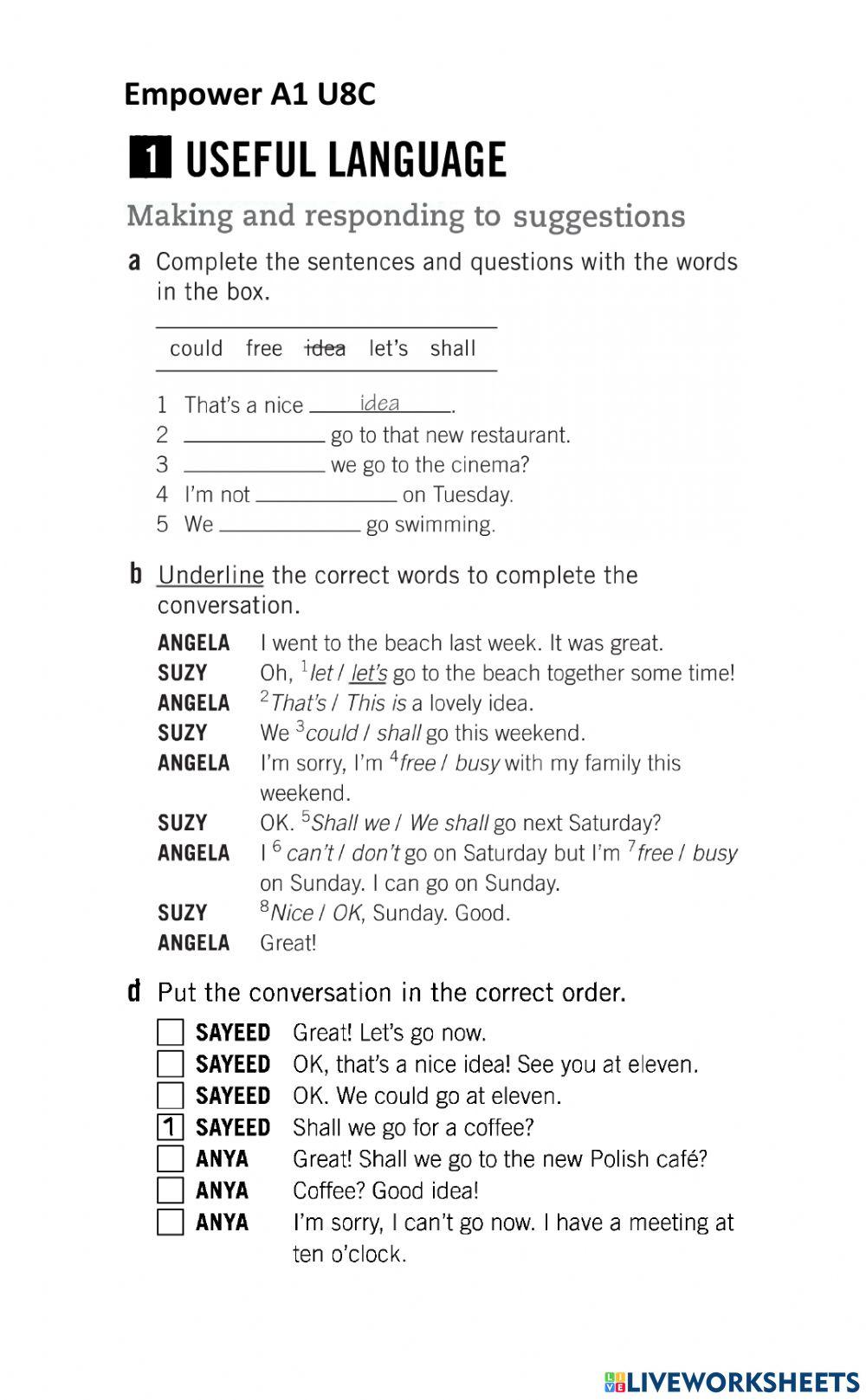 Empower A1 U8C worksheet | Live Worksheets