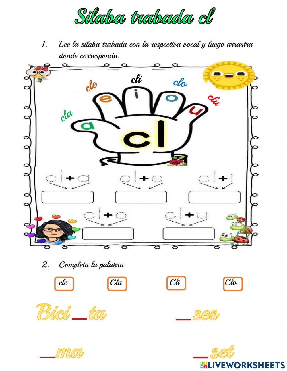 Silabas cl worksheet | Live Worksheets