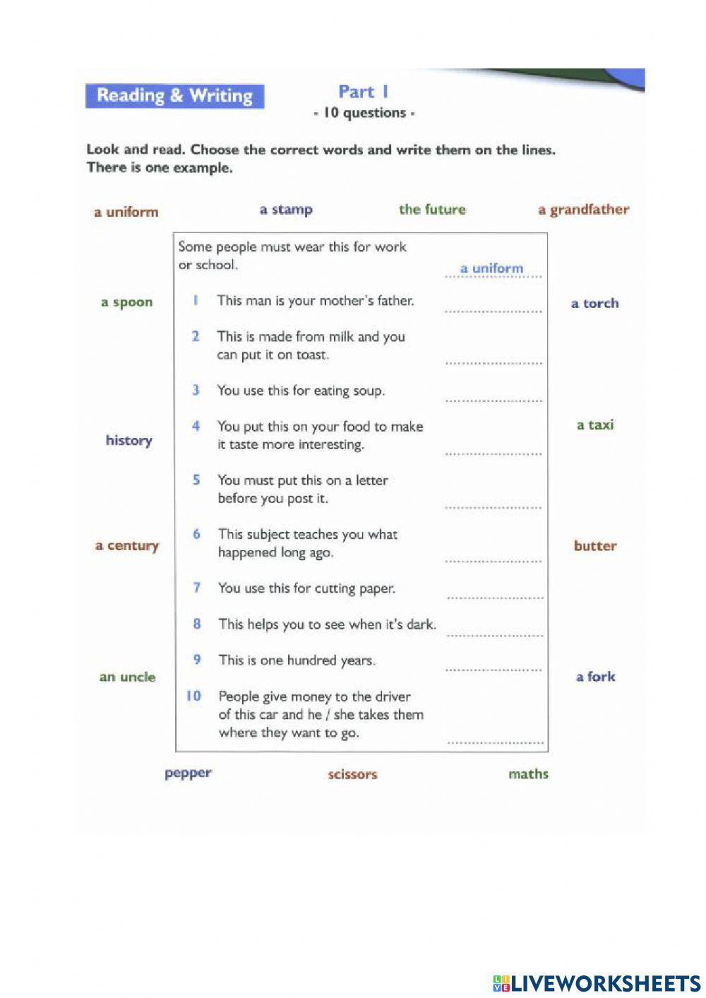 Flyers reading and writing test 5 in Succeed in Flyers.