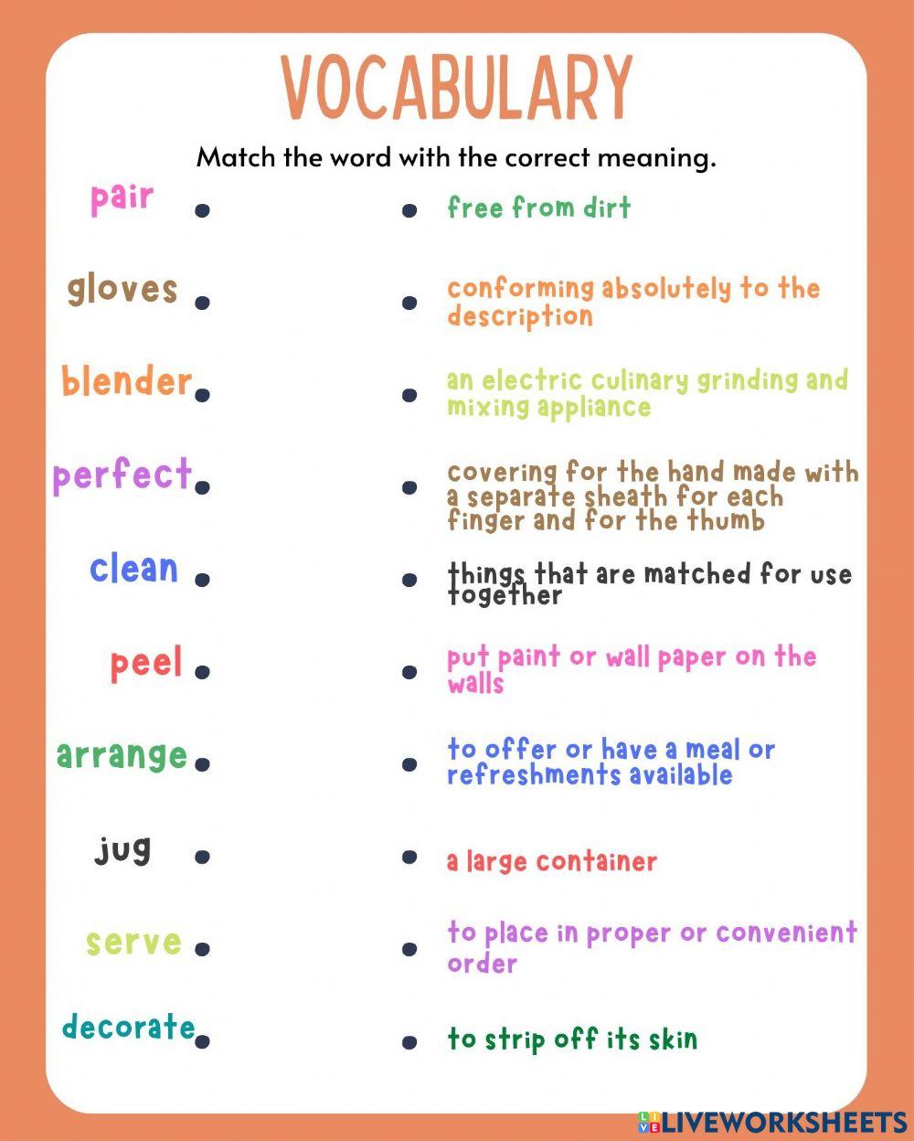 Vocabulary - Procedural worksheet | Live Worksheets