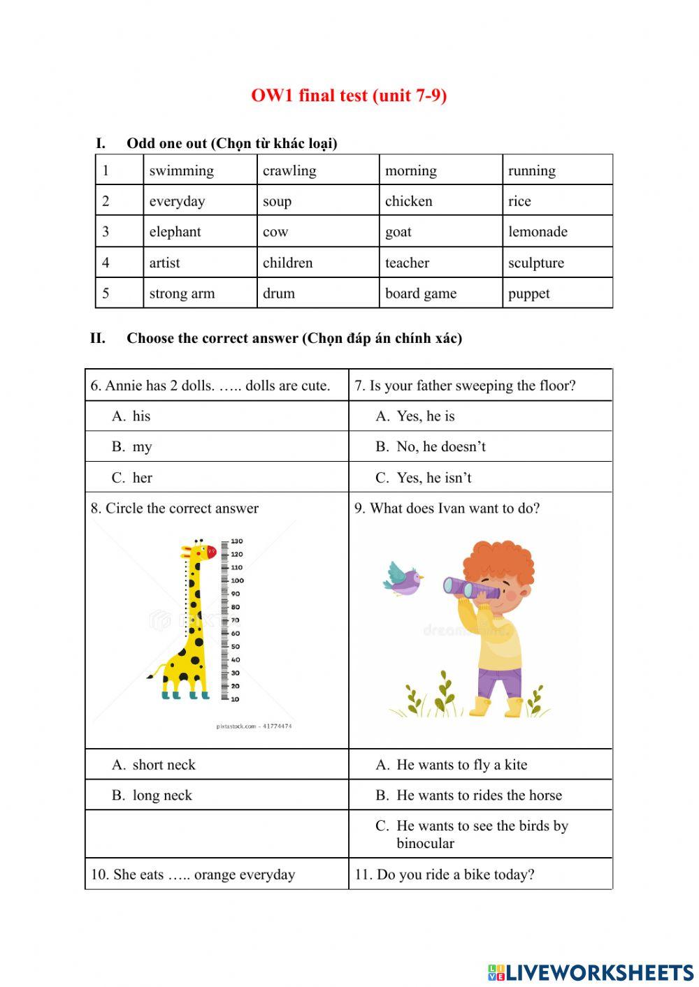 Ow1 final exam worksheet | Live Worksheets