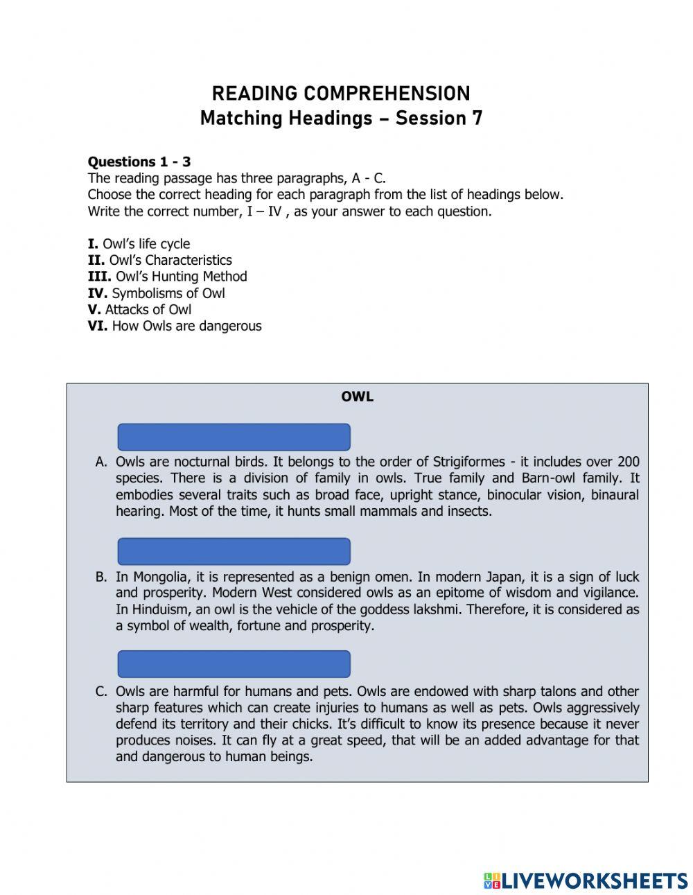 Reading comprehension online exercise for A2 | Live Worksheets