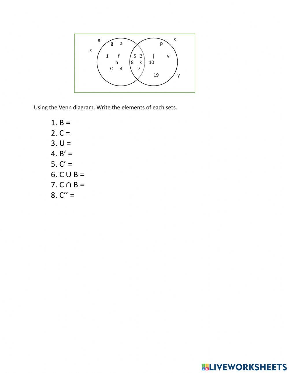 Sets activity for College | Live Worksheets