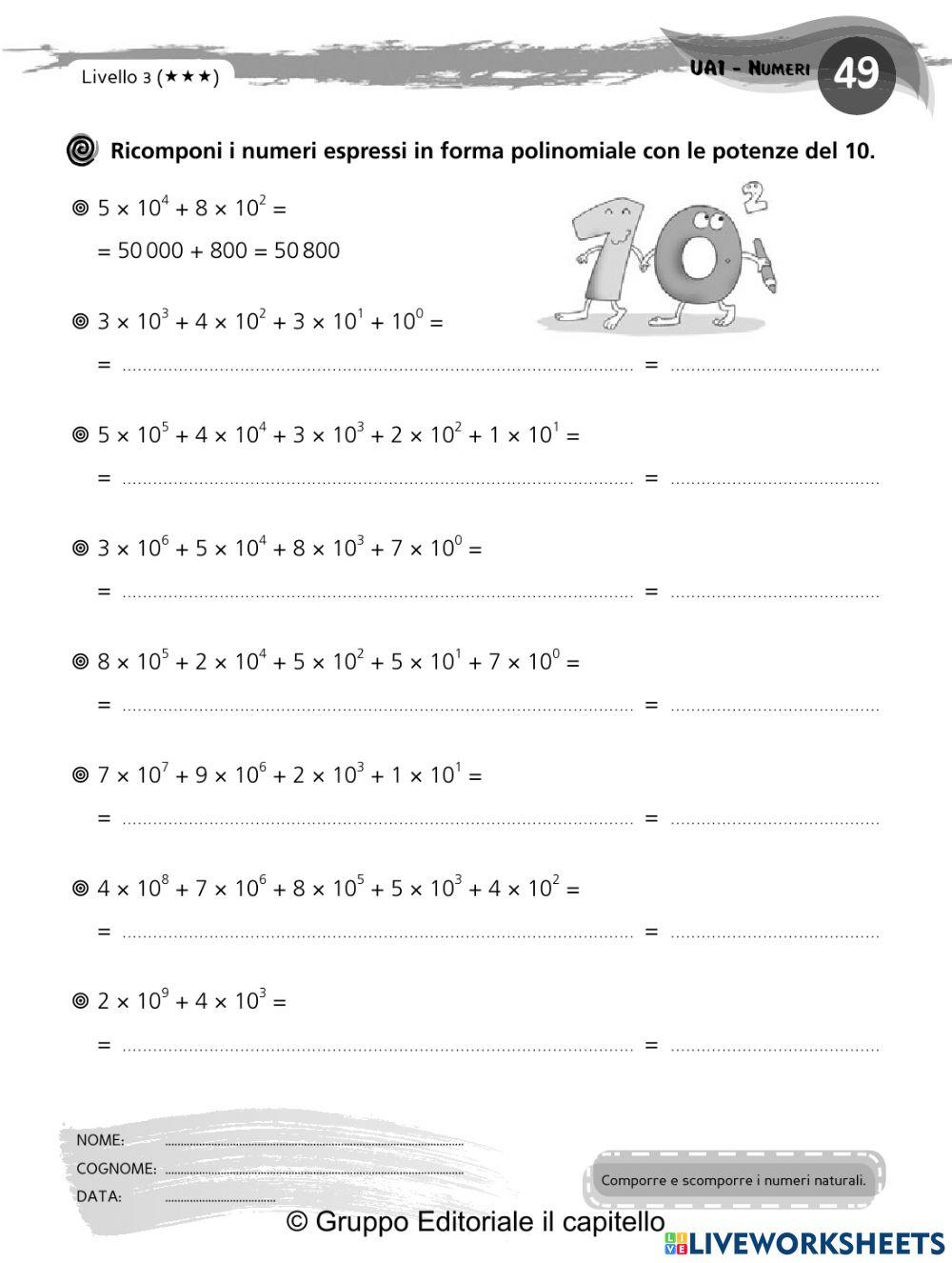 Ricomponi i numeri espressi in forma polinomiale online exercise for ...
