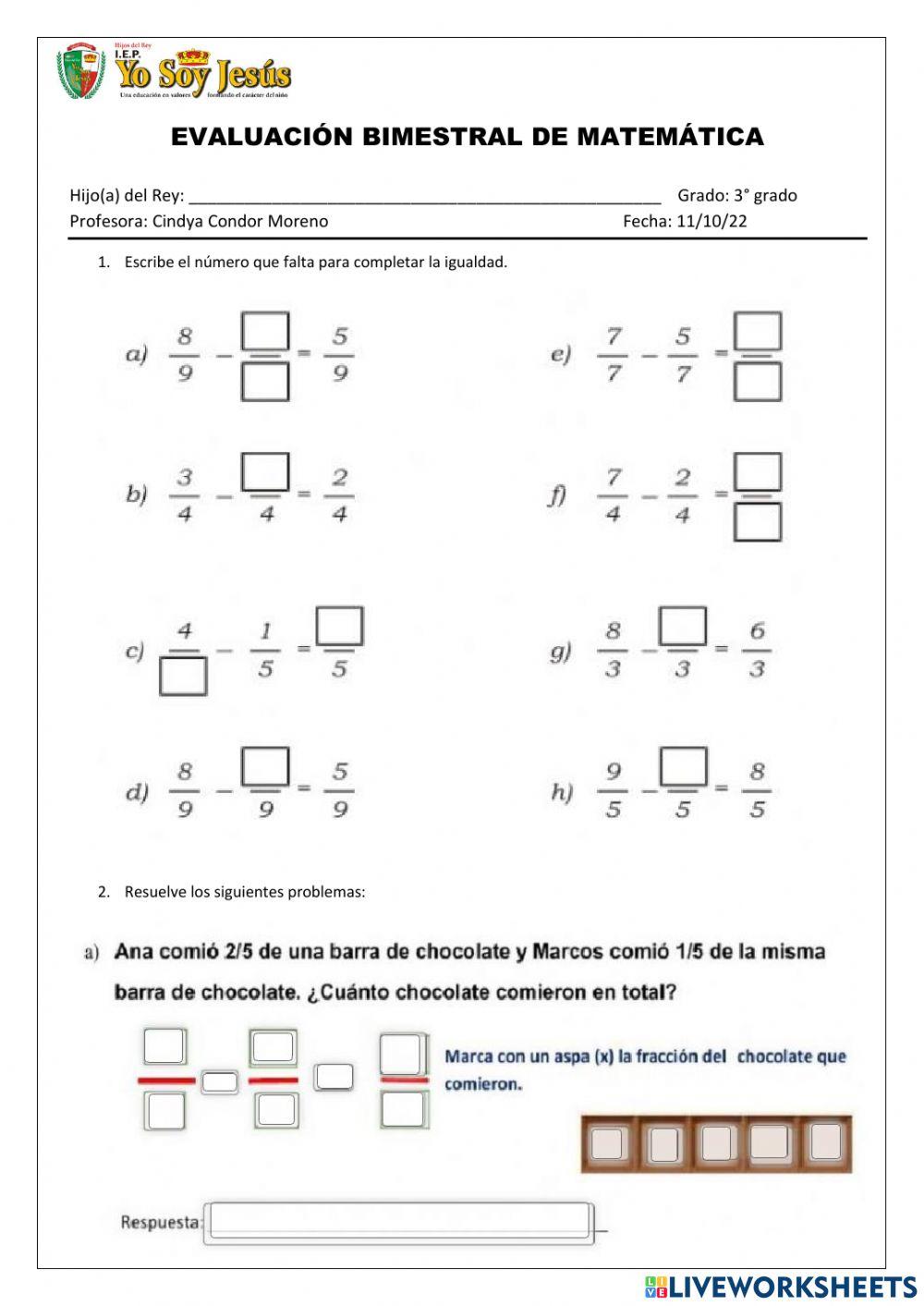 Examen de matemática 2173834 | Cindya Elizabeth Condor