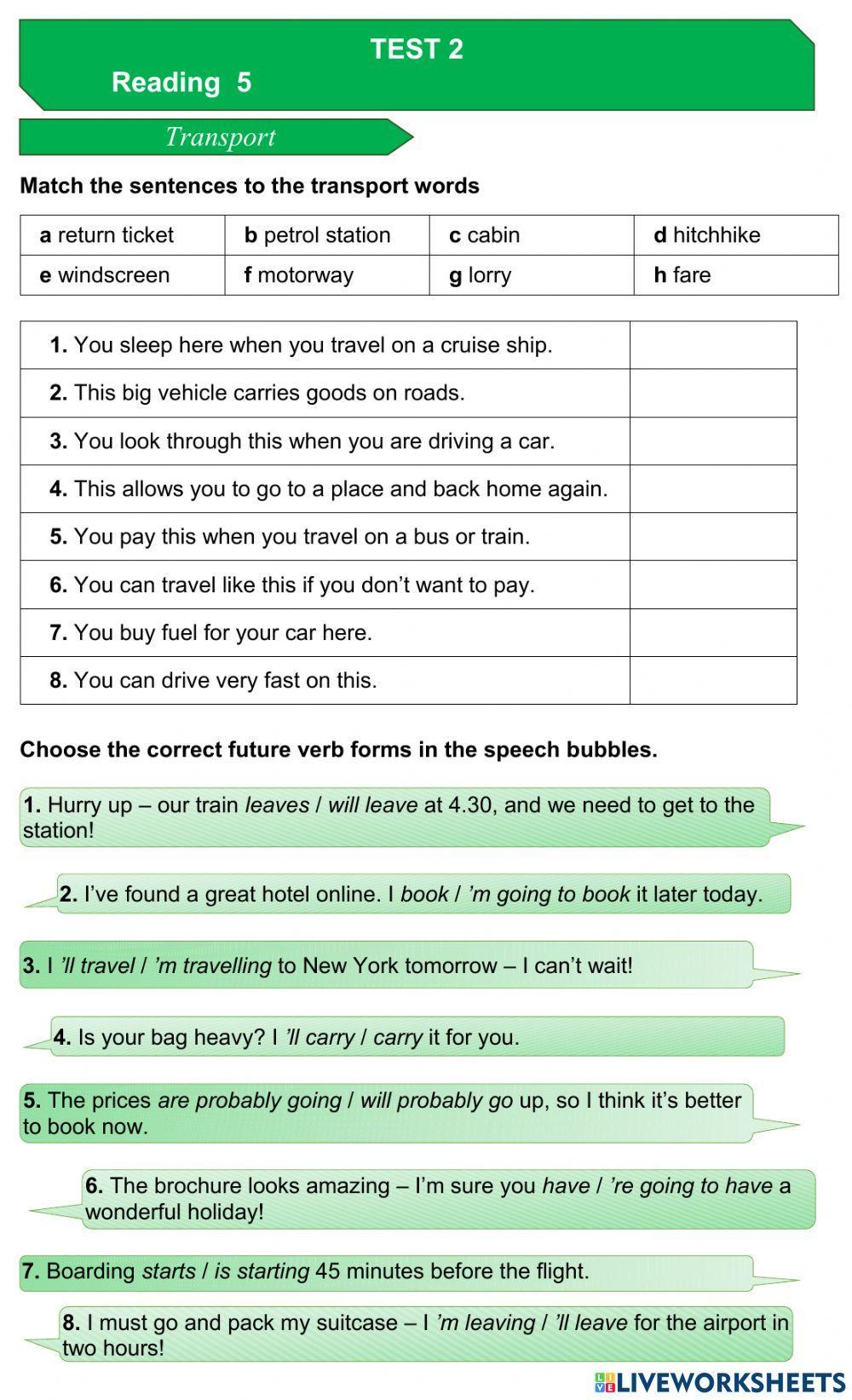 EXAM BOOSTER test 2 reading 5 worksheet | Live Worksheets
