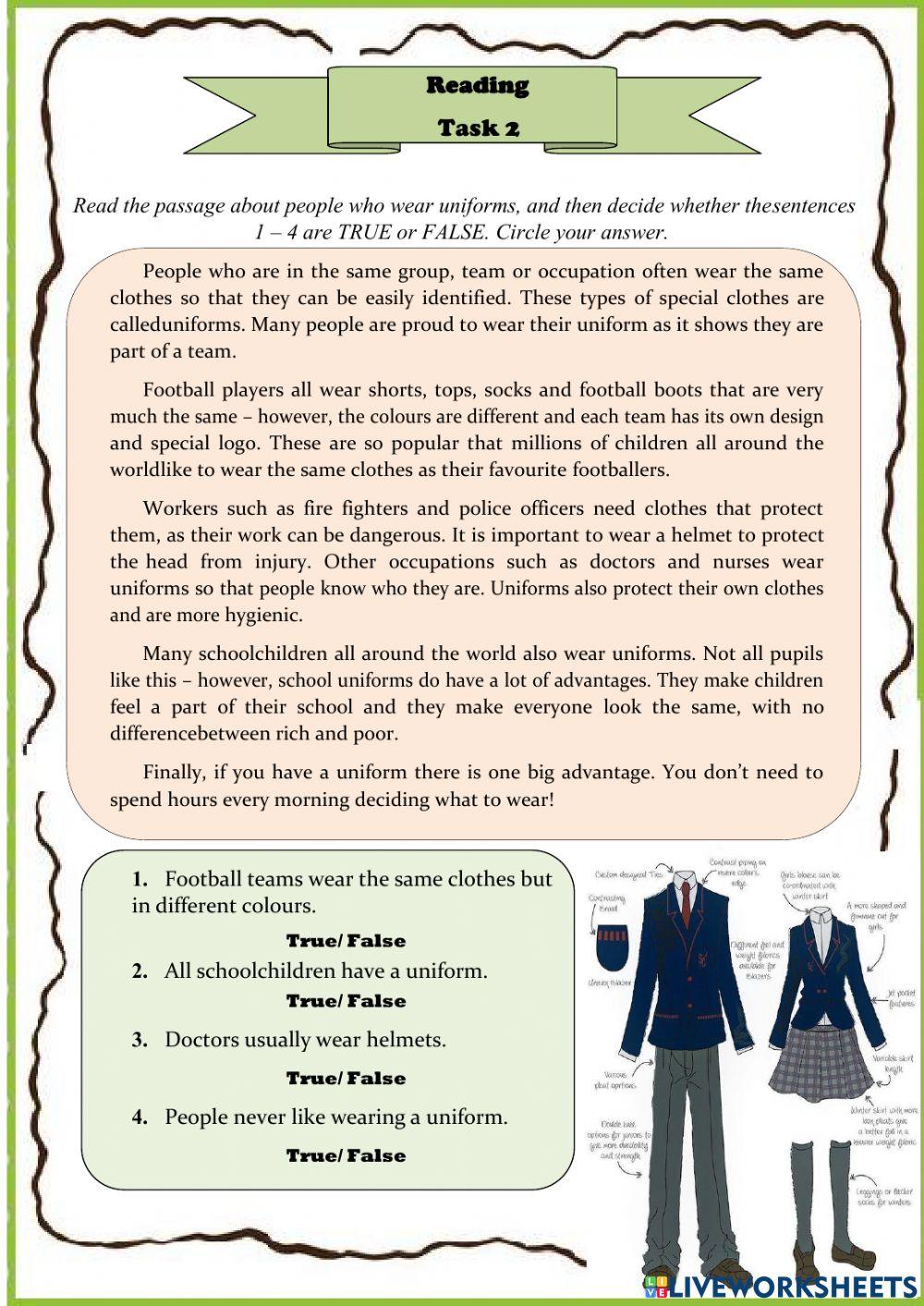 Reading.People who wear uniforms worksheet | Live Worksheets
