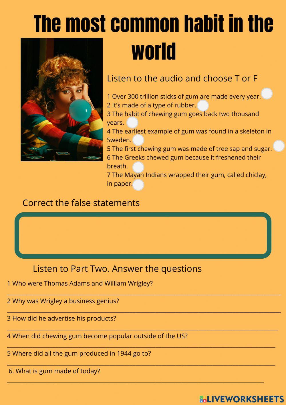 History of gum worksheet | Live Worksheets