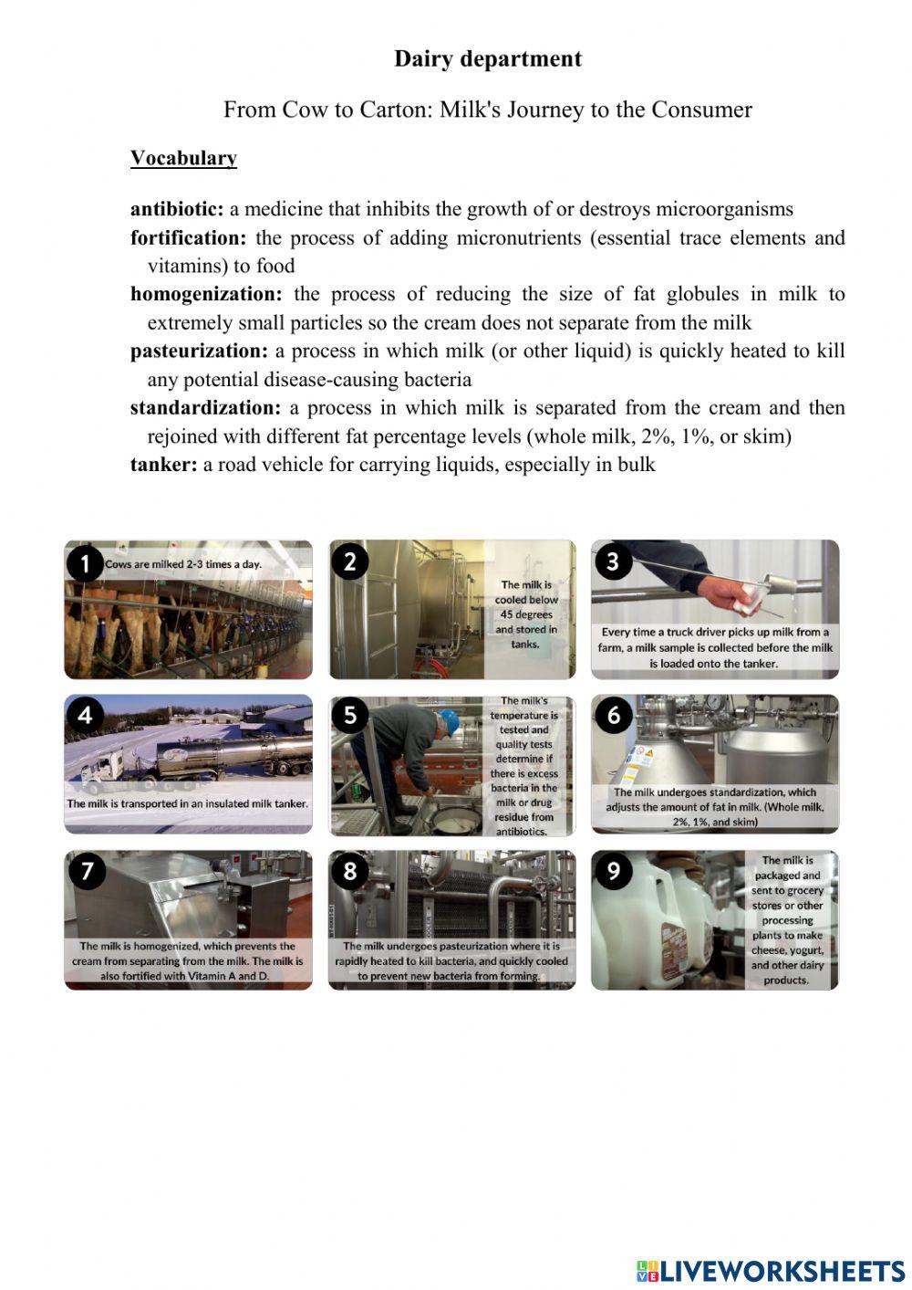 Dairy department worksheet | Live Worksheets
