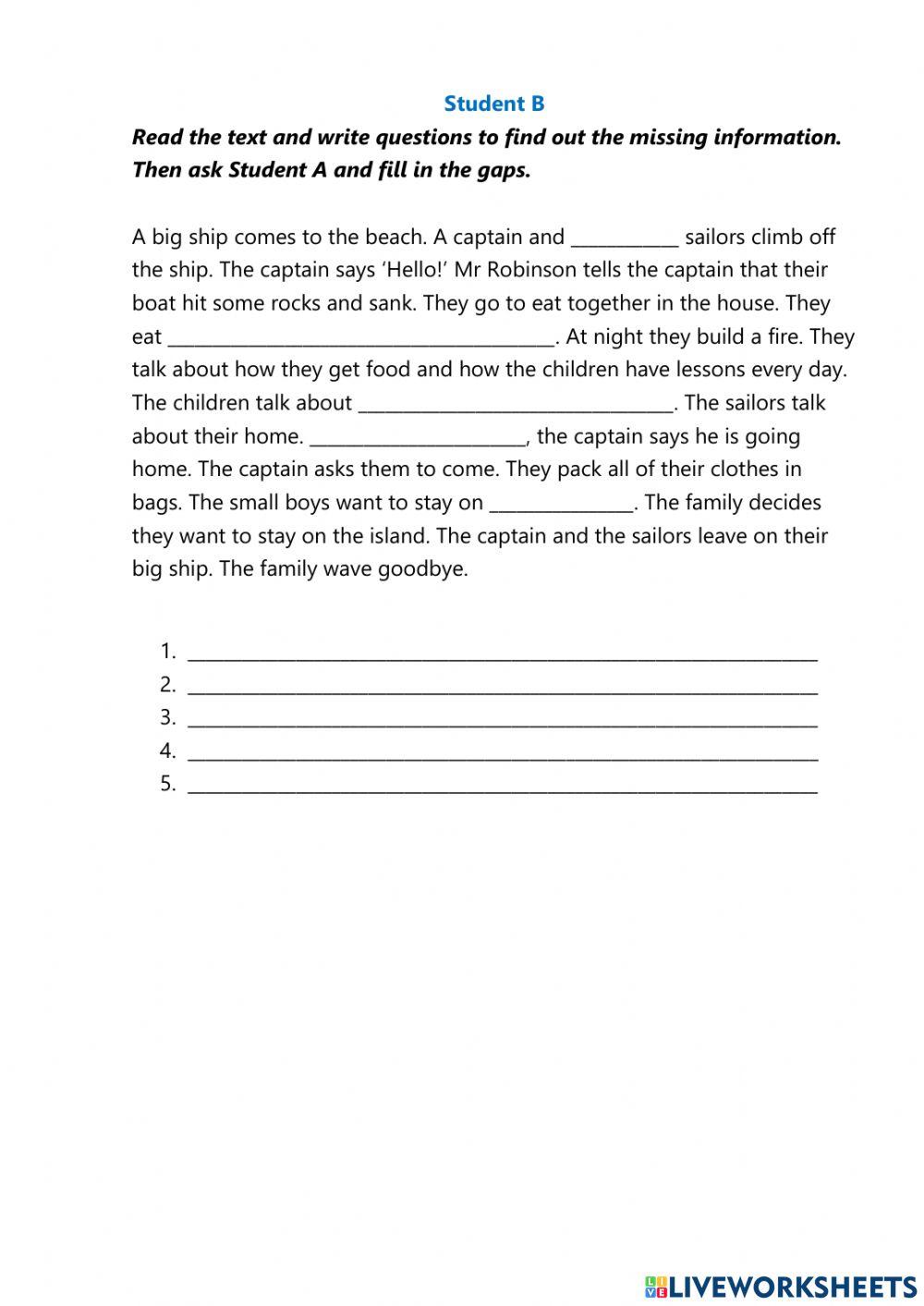 AS3 Reading Time 1 Student B worksheet | Live Worksheets