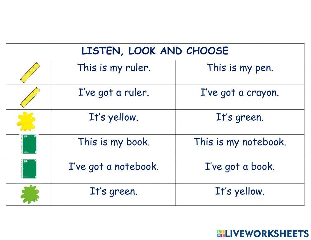 School things & colors worksheet | Live Worksheets