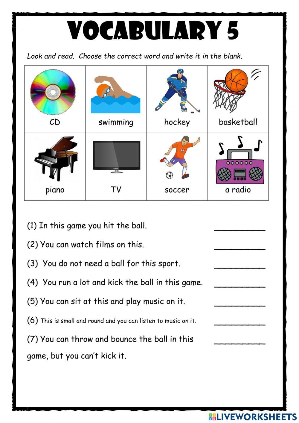 Vocabulary 5 online activity for A1 | Live Worksheets