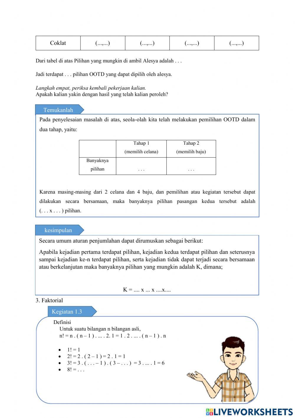 Aturan Pencacahan worksheet | Live Worksheets