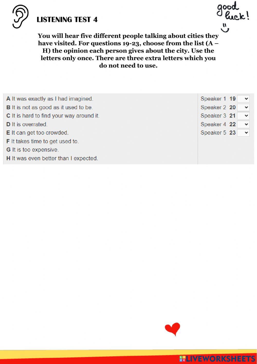 Listening test 4 interactive exercise | Live Worksheets