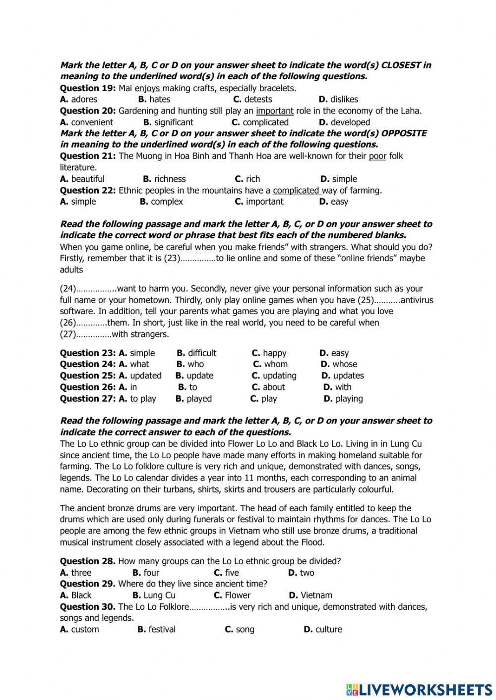 Text2 lop 8 2175392 | dangthiha | Live Worksheets
