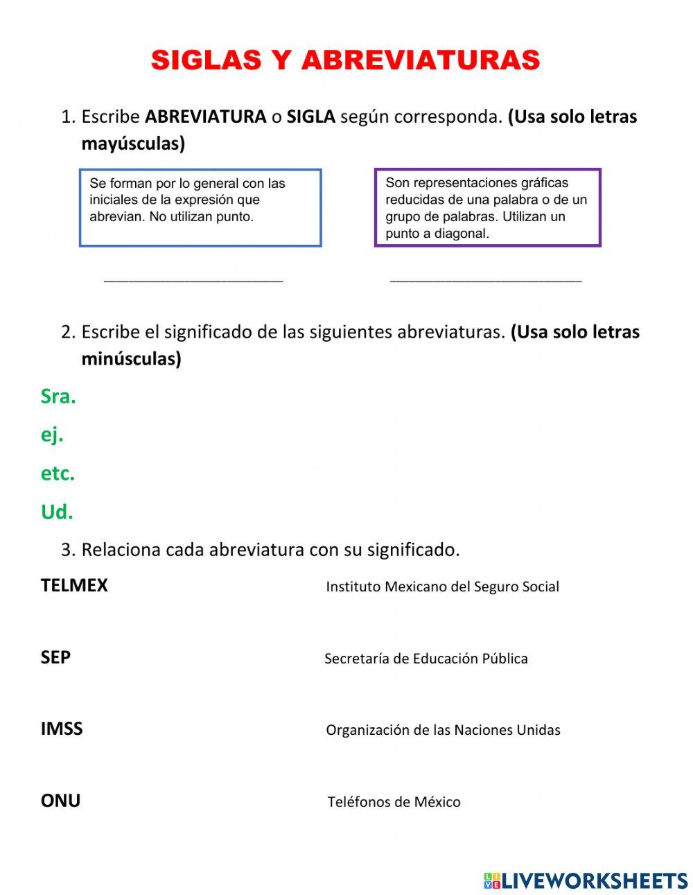 Siglas y abrevi… | Free Interactive Worksheets | 2175460