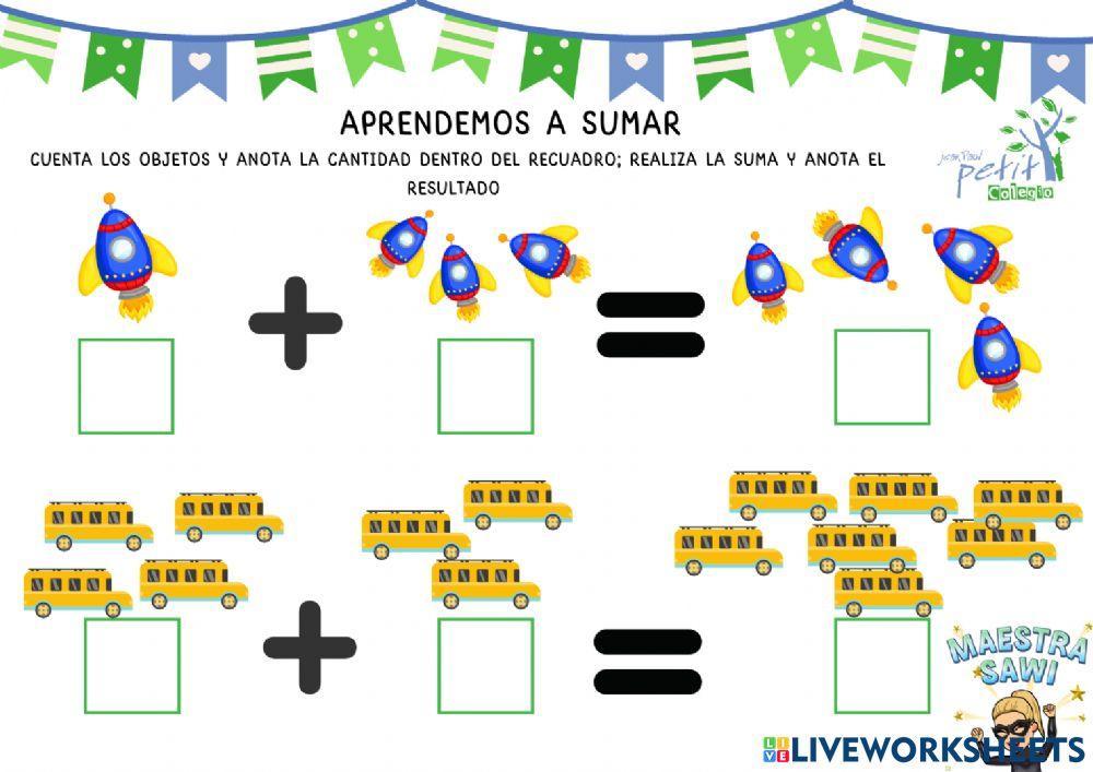 Sumas iniciales worksheet | Live Worksheets