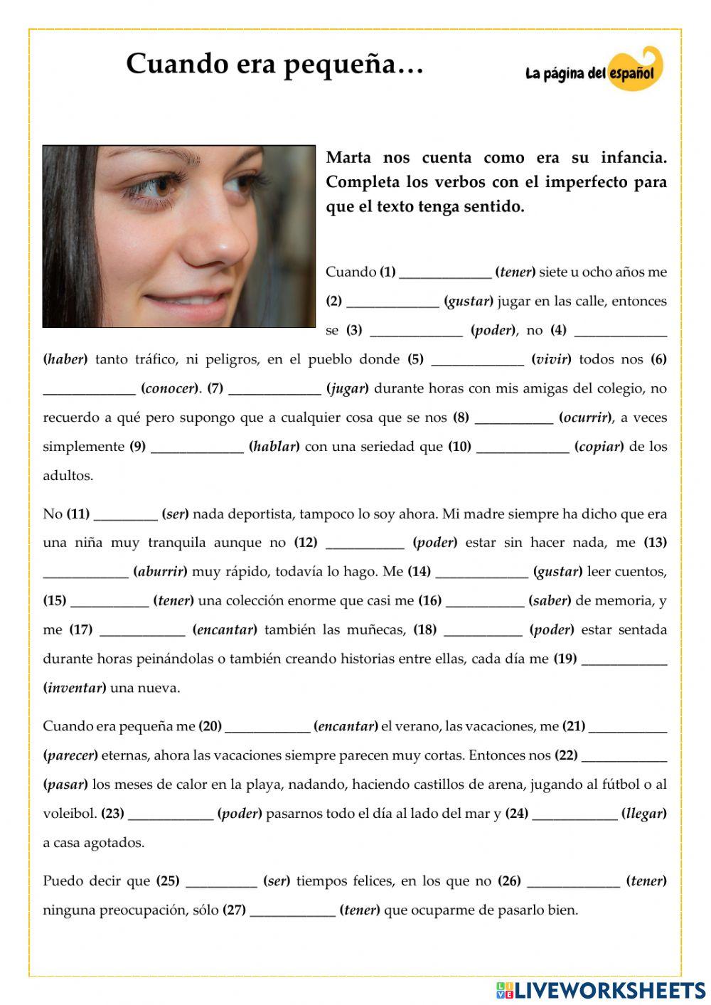 Pretérito Imperfecto - Cuando era pequeña online exercise for | Live ...