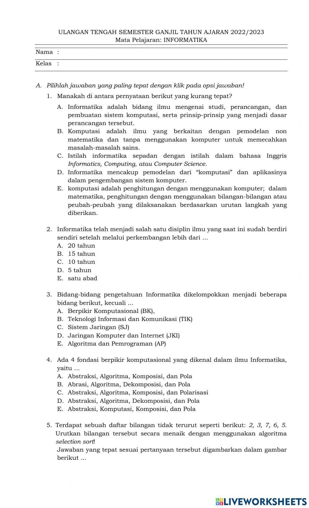 UTS Informatika X worksheet | Live Worksheets
