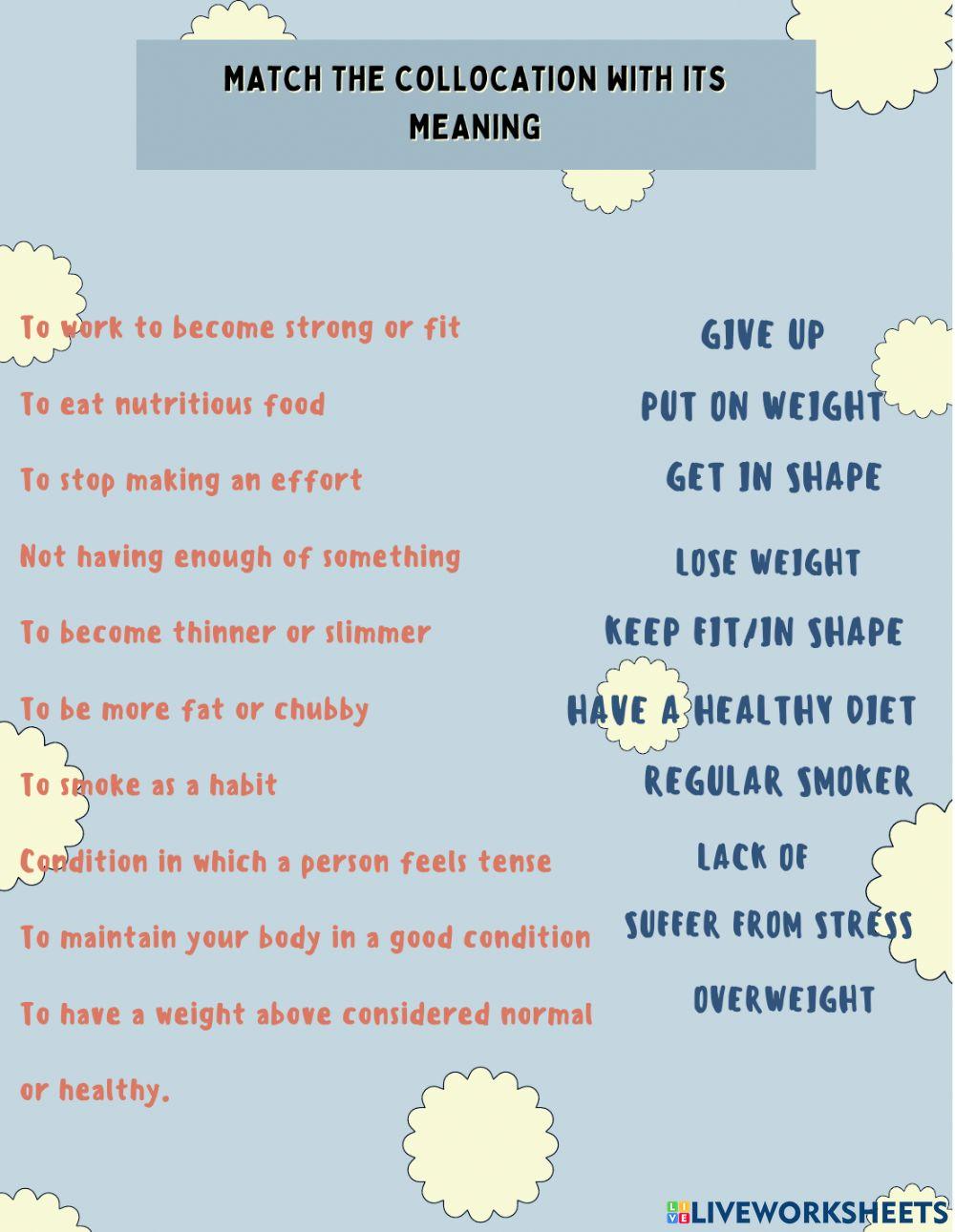 Health Collocations meanings online exercise for | Live Worksheets