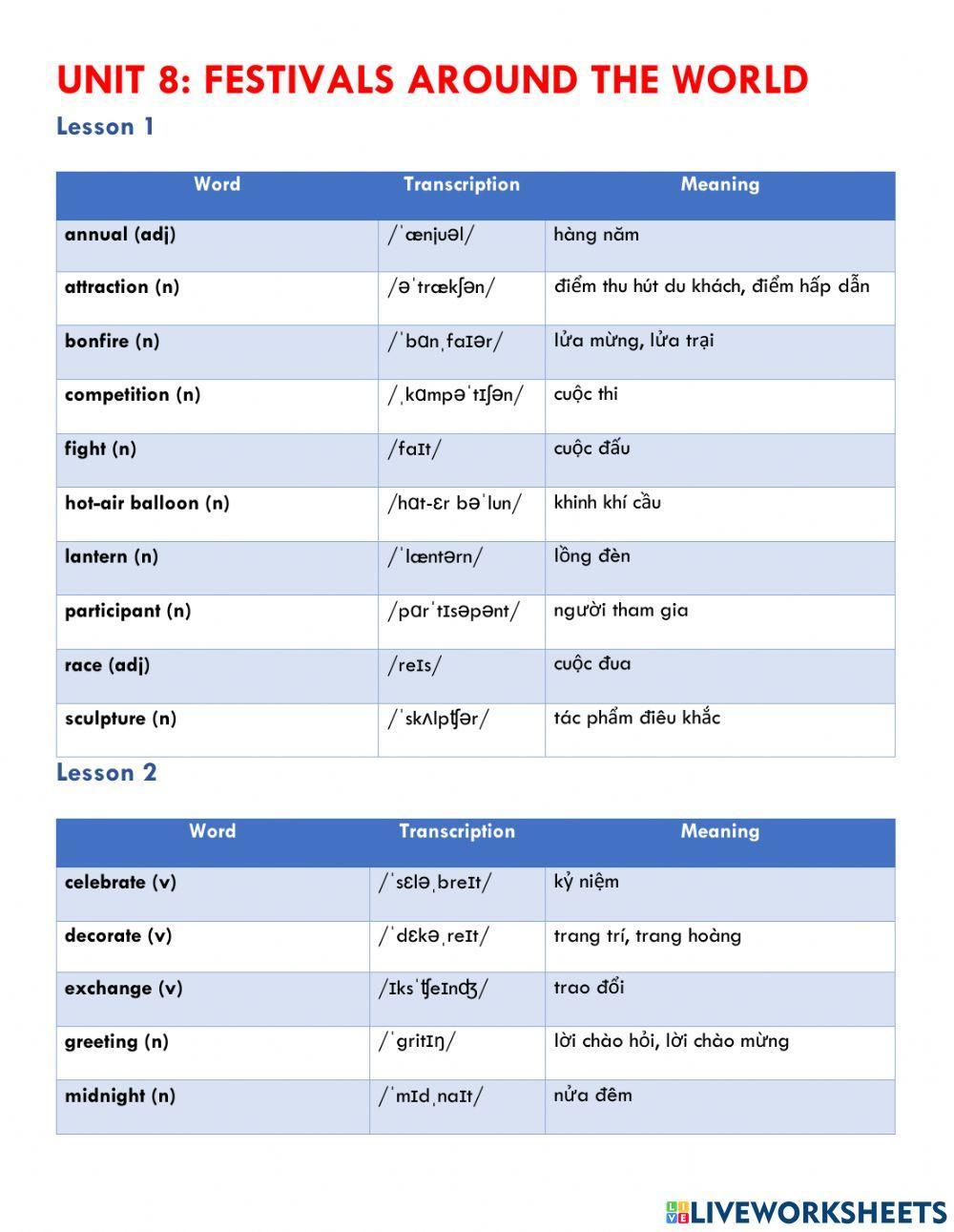 Unit 8 Vocab ISW 7 worksheet | Live Worksheets