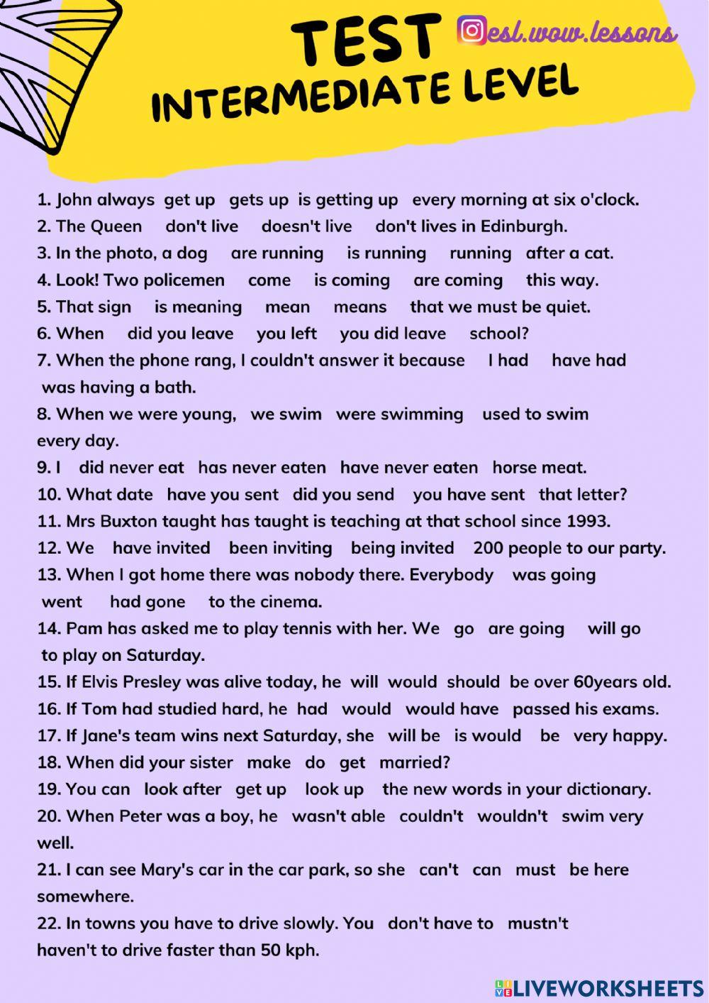 Intermidiate tast worksheet | Live Worksheets