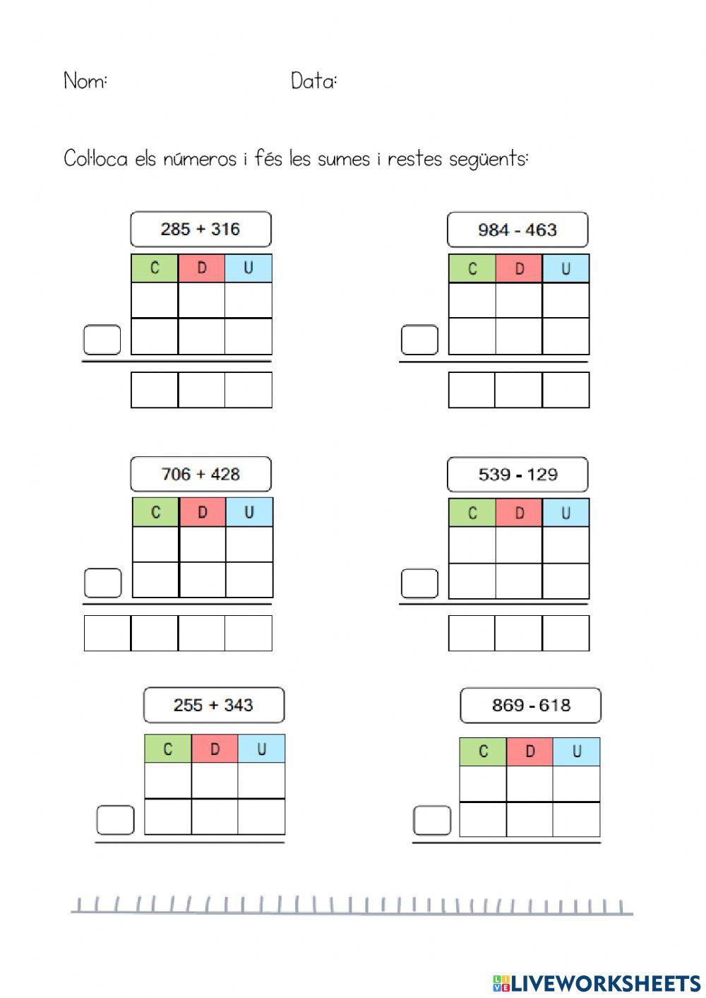 Sumes i restes | Free Interactive Worksheets | 2176051