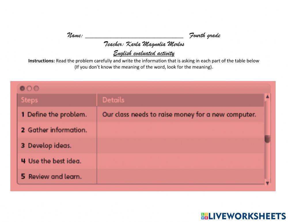 Problem solving online activity for 4 | Live Worksheets