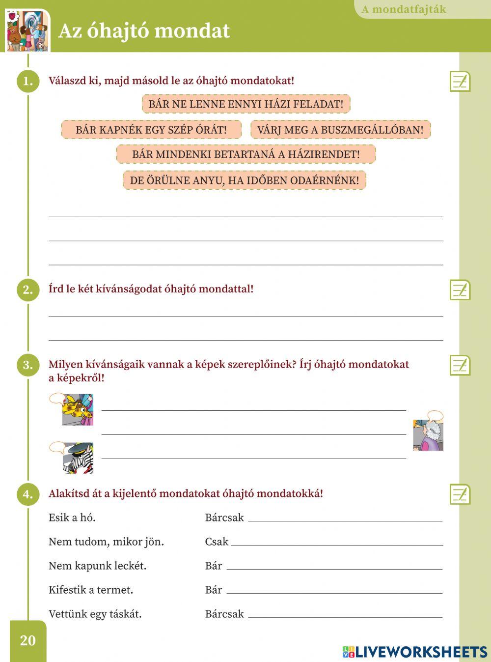 Óhajtó mondat | Free Interactive Worksheets | 2176394