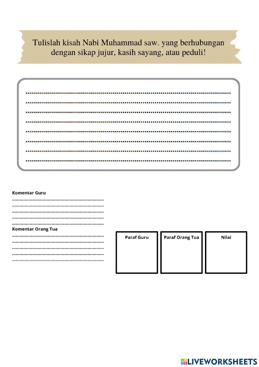 KISAH KETELADANAN NABI MUHAMMAD SAW online exercise for | Live Worksheets