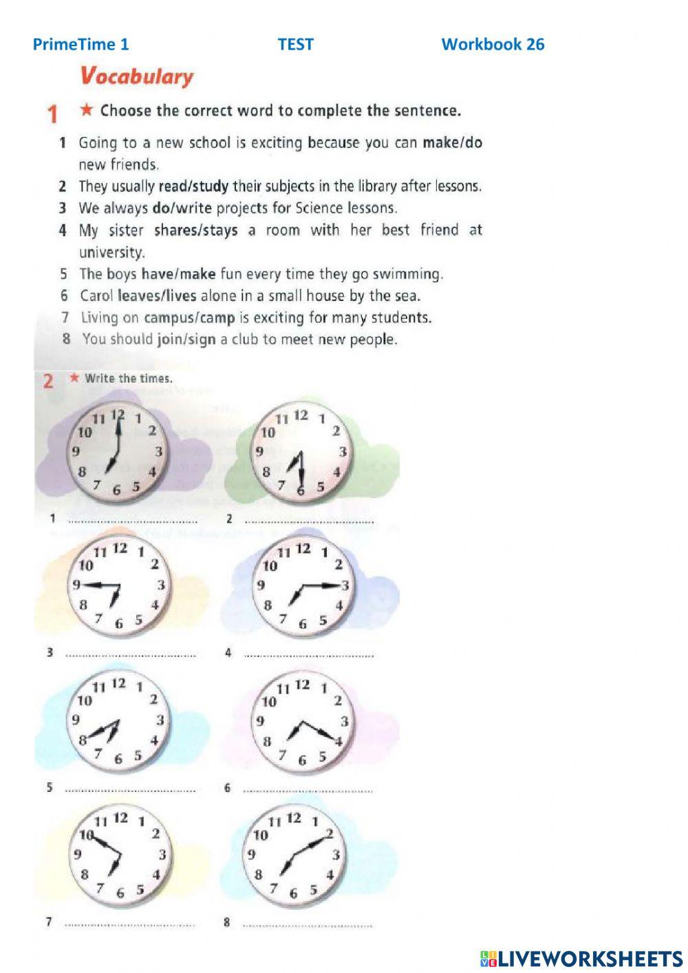 School PrimeTime 1 worksheet | Live Worksheets