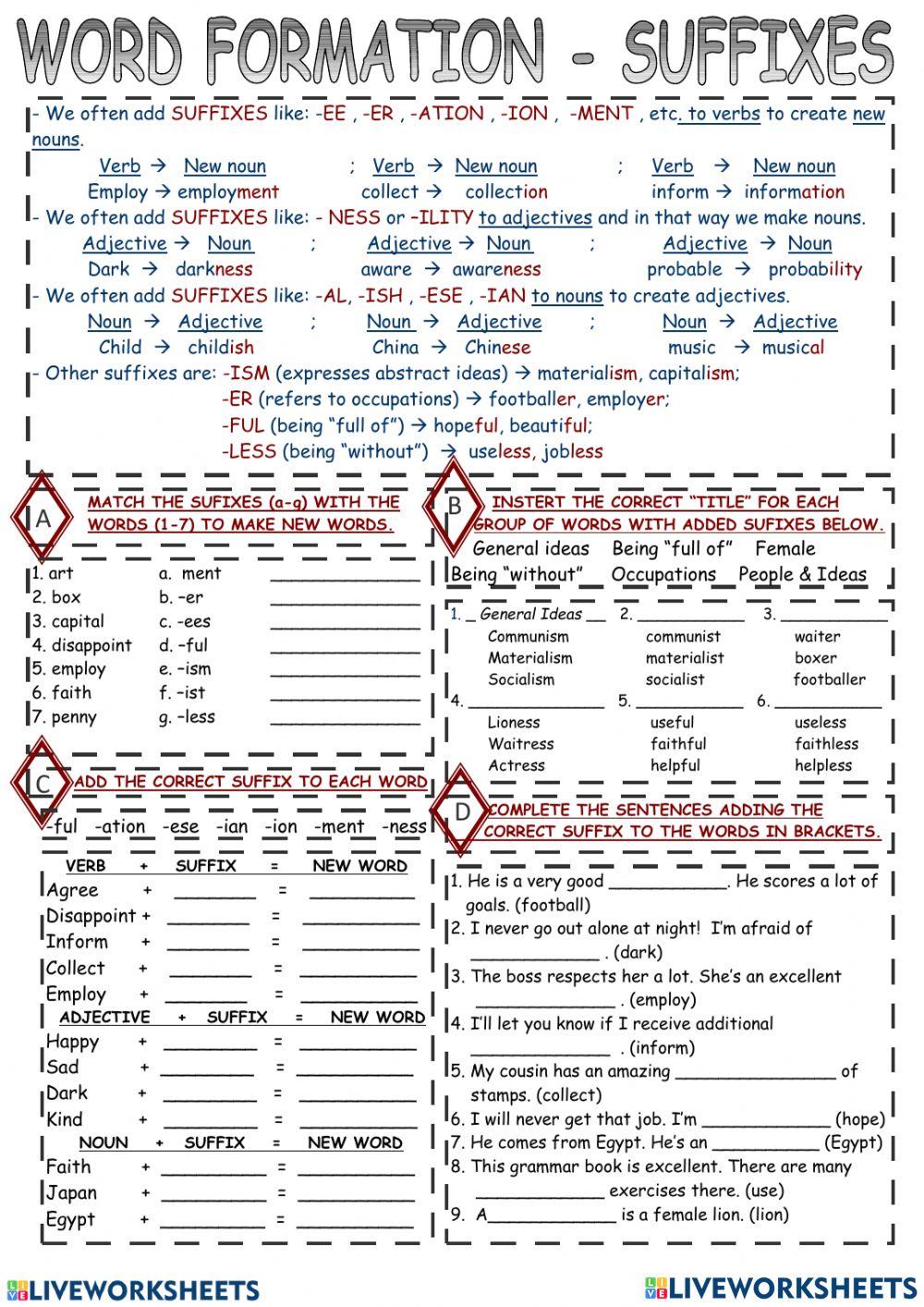 Mix Suffixes Exercise online exercise for | Live Worksheets