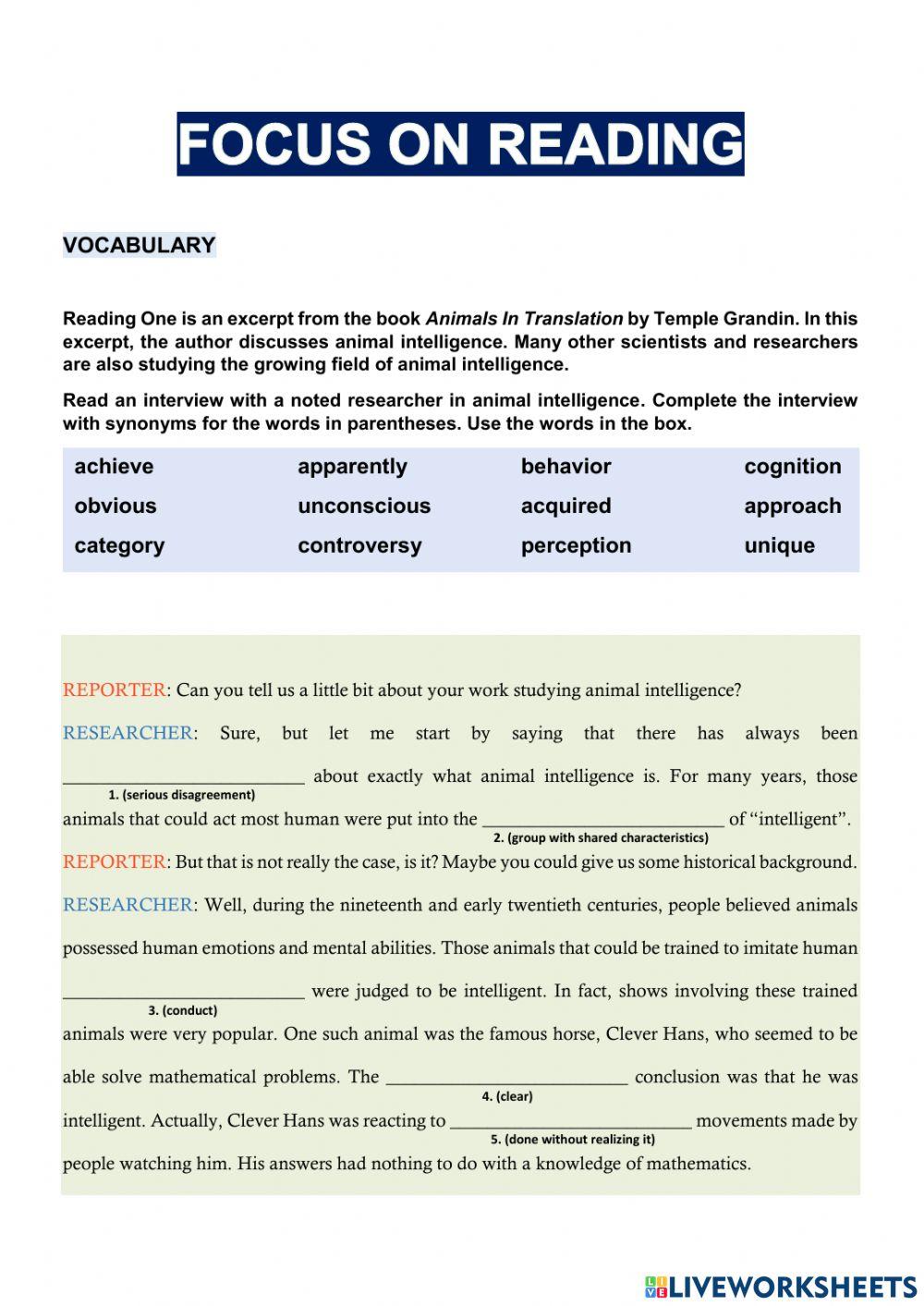 Focus on Readin… | Free Interactive Worksheets | 2177150