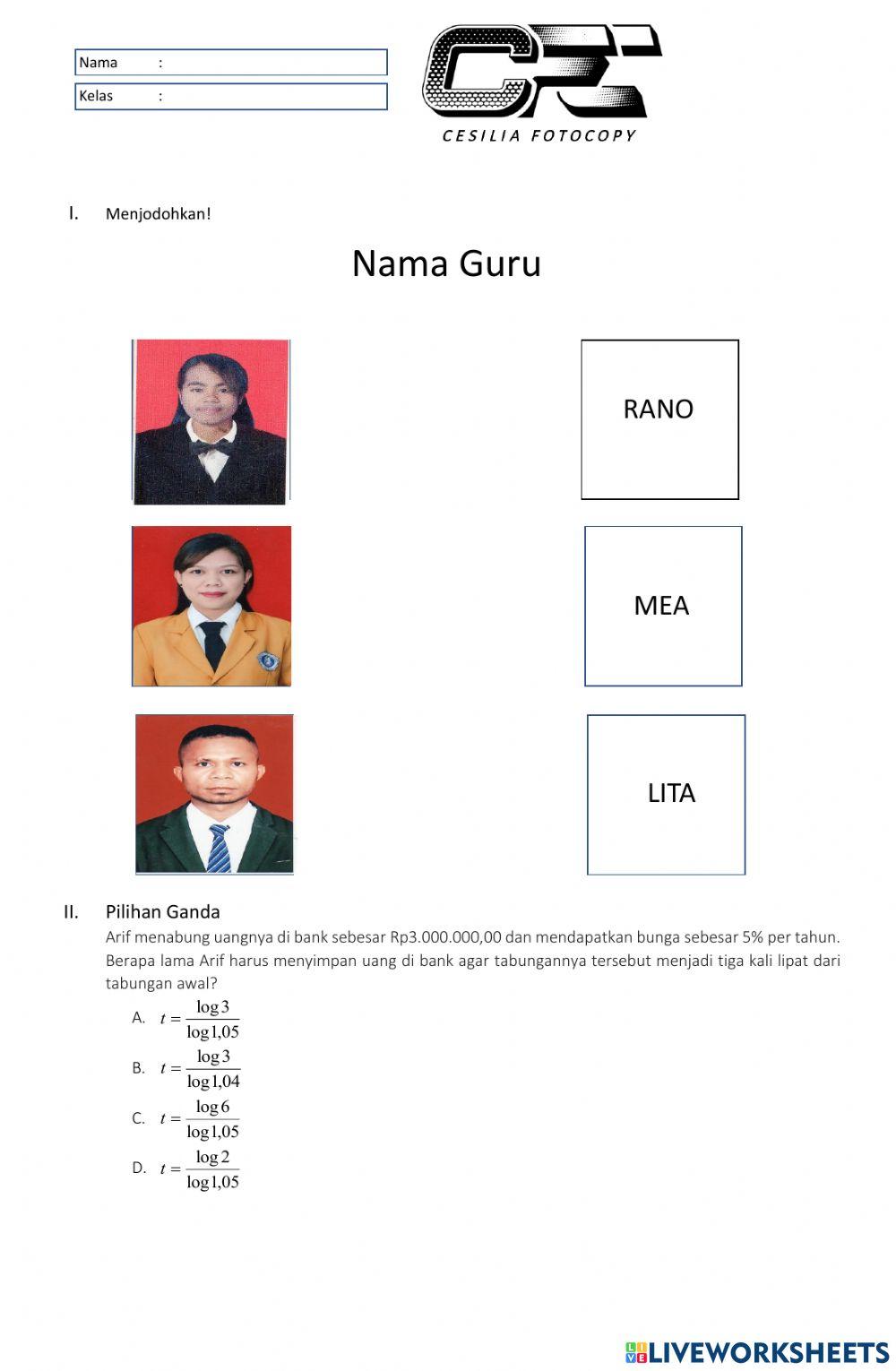 Bilangan online activity for X A | Live Worksheets