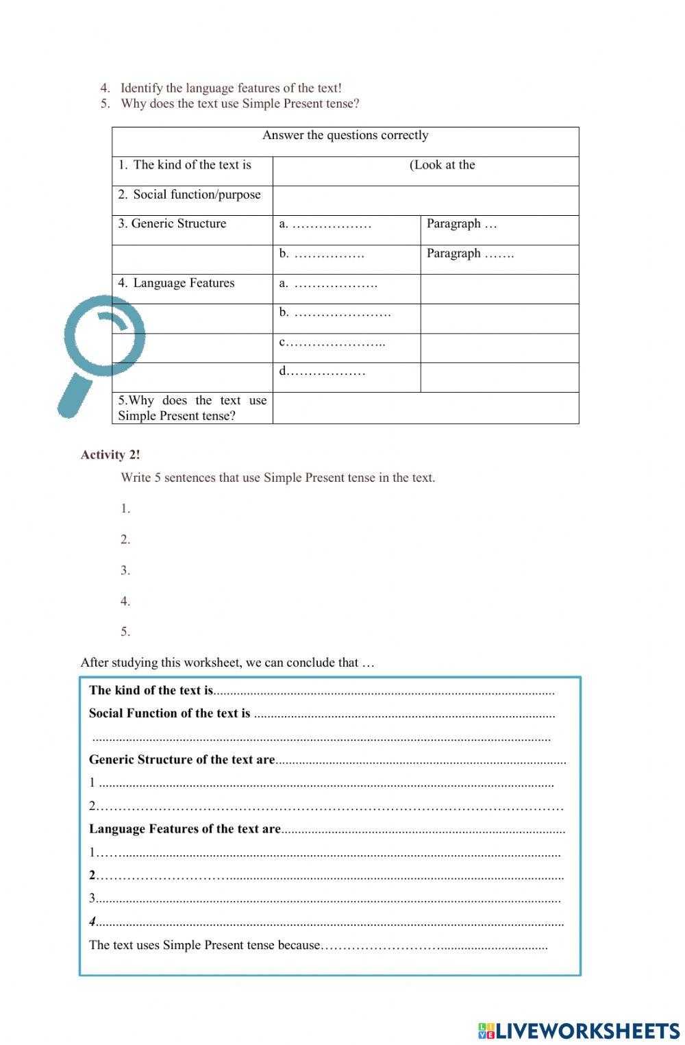 SIMPLE PRESENT IN DESCRIPTIVE TEXT online exercise for | Live Worksheets