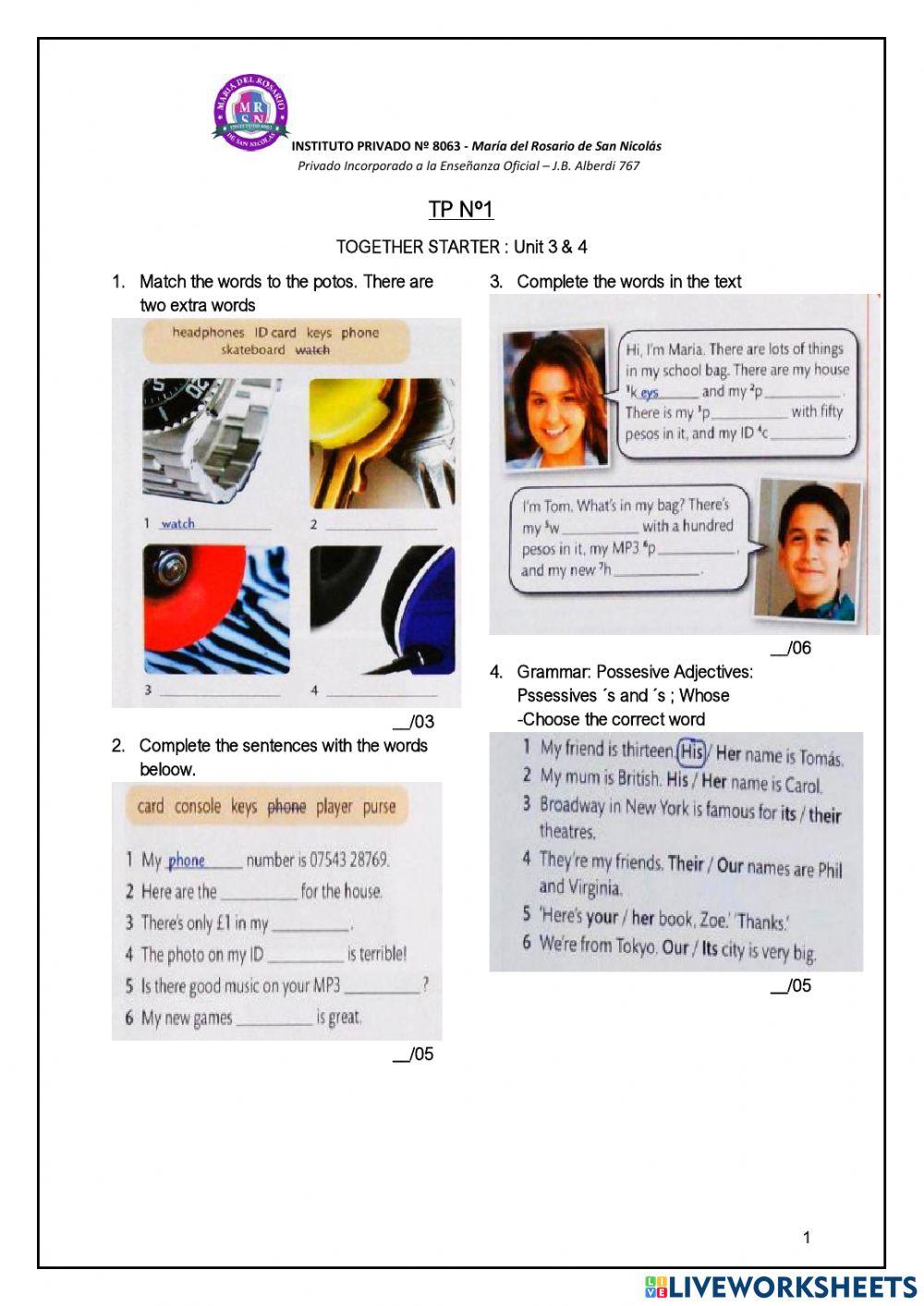 TP 1 - Unit 3 & 4 - Starter - 3rd Term worksheet | Live Worksheets